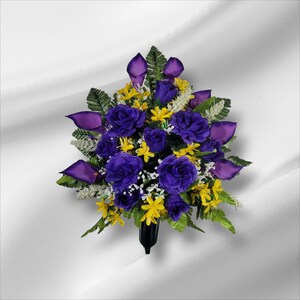 This Cemetery Cone Has Grave Flowers Including Purple Calla Lily and ...