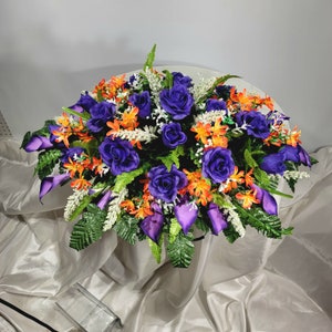 This is a Purple Calla Lily/rose Headstone Saddle With Orange Tweedia ...