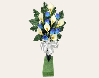 This Headstone Saddle and Cemetery Cone Pair Set Has Silk Grave Flowers ...