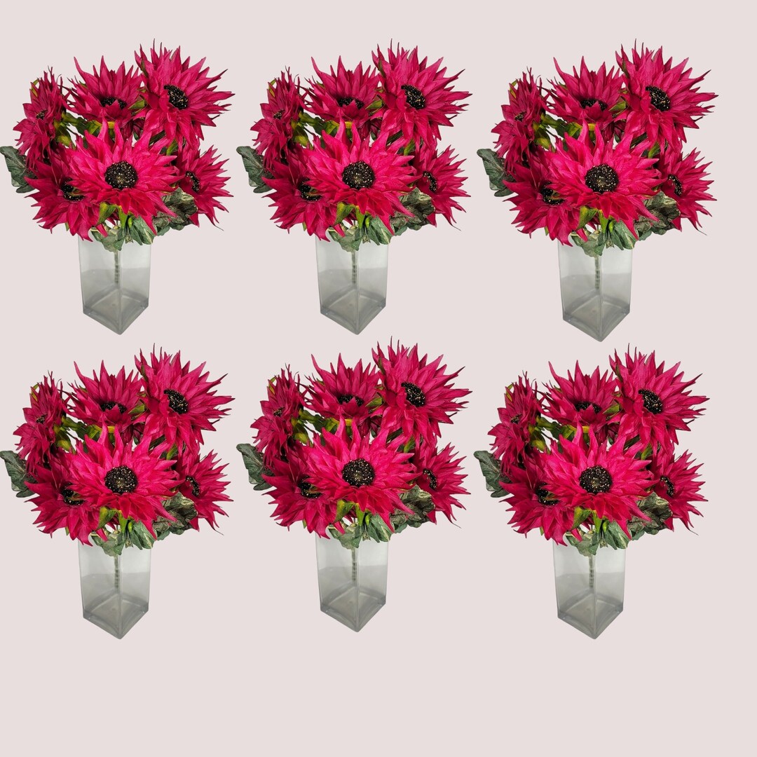 This is 6 Realistic Artificial Flower Pink Spider Sunflower Bushes With ...