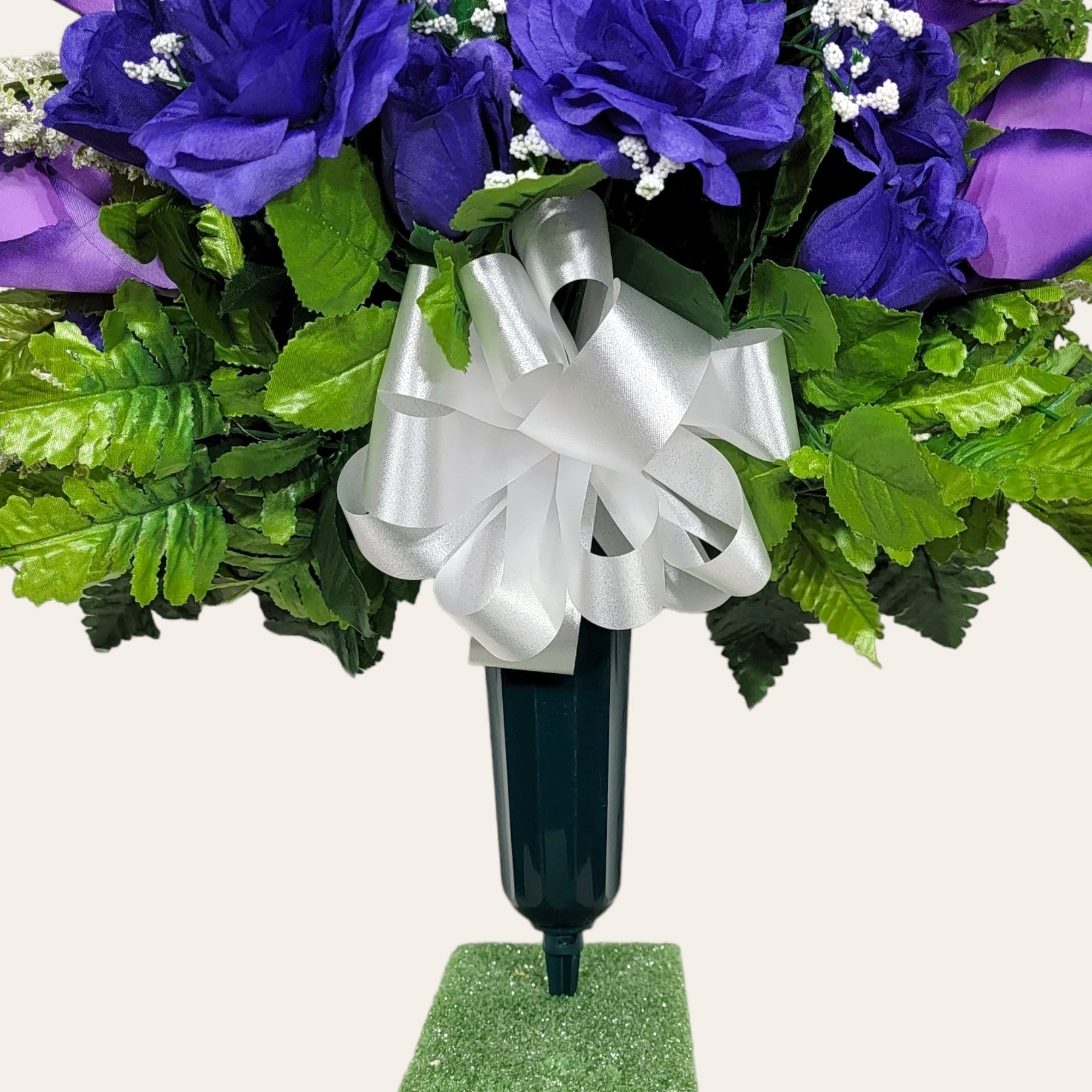 This Jumbo Cemetery Cone Has Grave Flowers Including Purple Calla ...