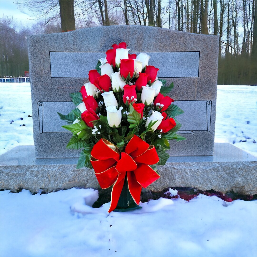 This Cemetery Cone Has Grave Flowers Including Red and Cream White ...