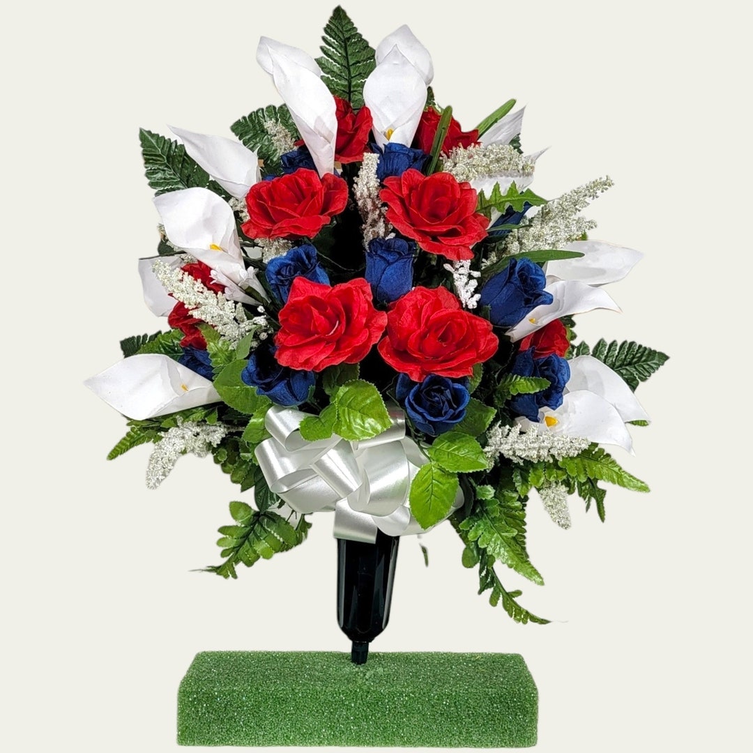 This Jumbo Cemetery Cone Has Grave Flowers Including Red, White, & Blue ...