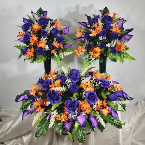 This is a Purple Calla Lily/rose Headstone Set With Bright Orange ...