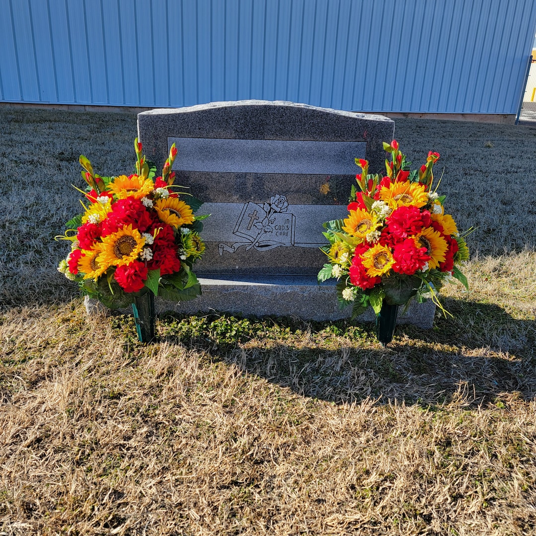 Sunflower Memorial Decoration Cemetery Cone Pair With Faux Floral Silk ...
