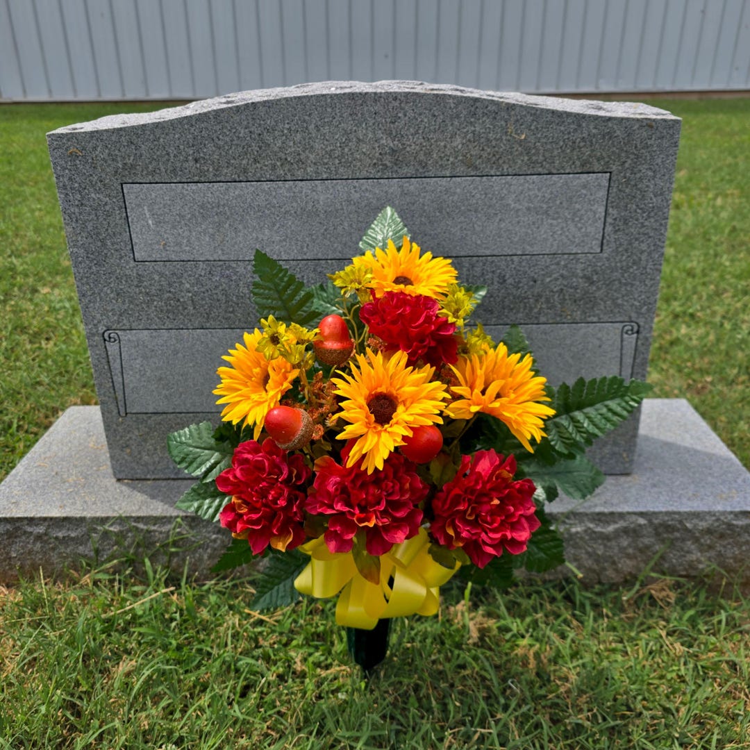 A Fall Cemetery Cone With Yellow Sunflowers, Burgandy Fall Grave ...