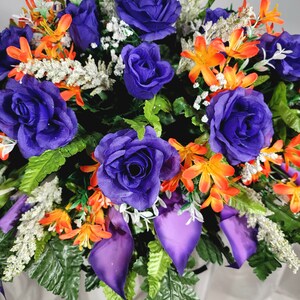 This is a Purple Calla Lily/rose Headstone Saddle With Orange Tweedia ...