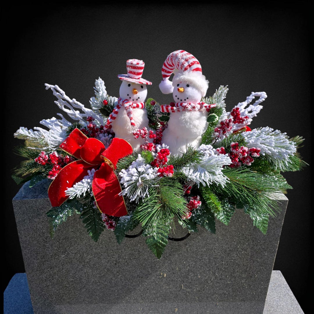 This Snowman Couple Christmas Cemetery Saddle Has Snowy Greenery ...