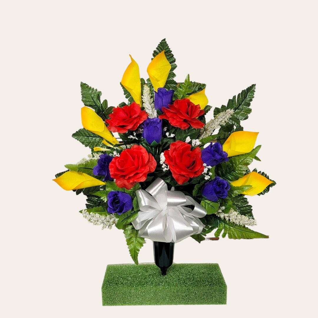 This Cemetery Cone Has Grave Flowers Including Multi-colored Calla ...