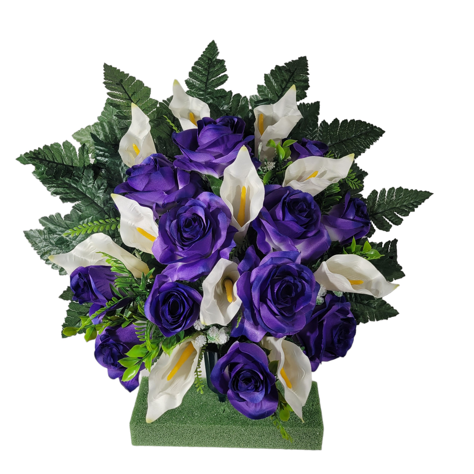 This Mega Memorial Cemetery Cone Has Silk Grave Flowers Including Blue ...