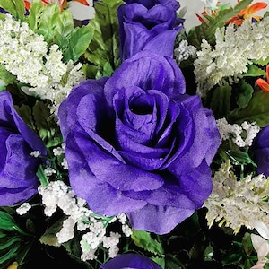 This is a Purple Calla Lily/rose Headstone Set With Bright Orange ...