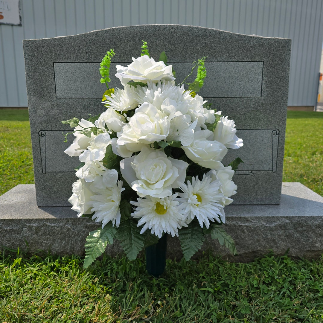 This Cemetery Cone Has Cream Roses, White Gerbera Daisies, Hydrangeas ...