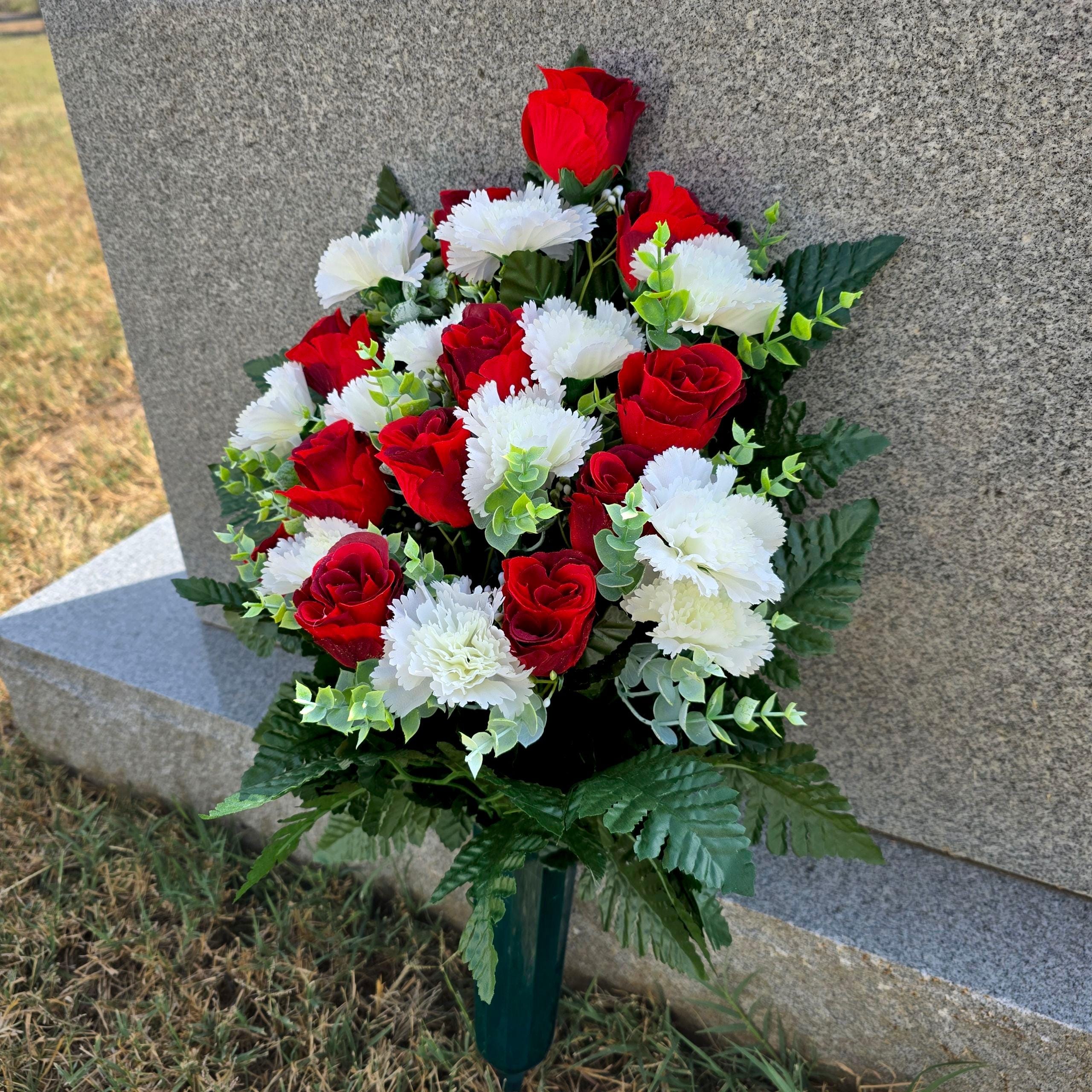 This Elegant Memorial Cone Has Red Roses, White Carnations, and ...