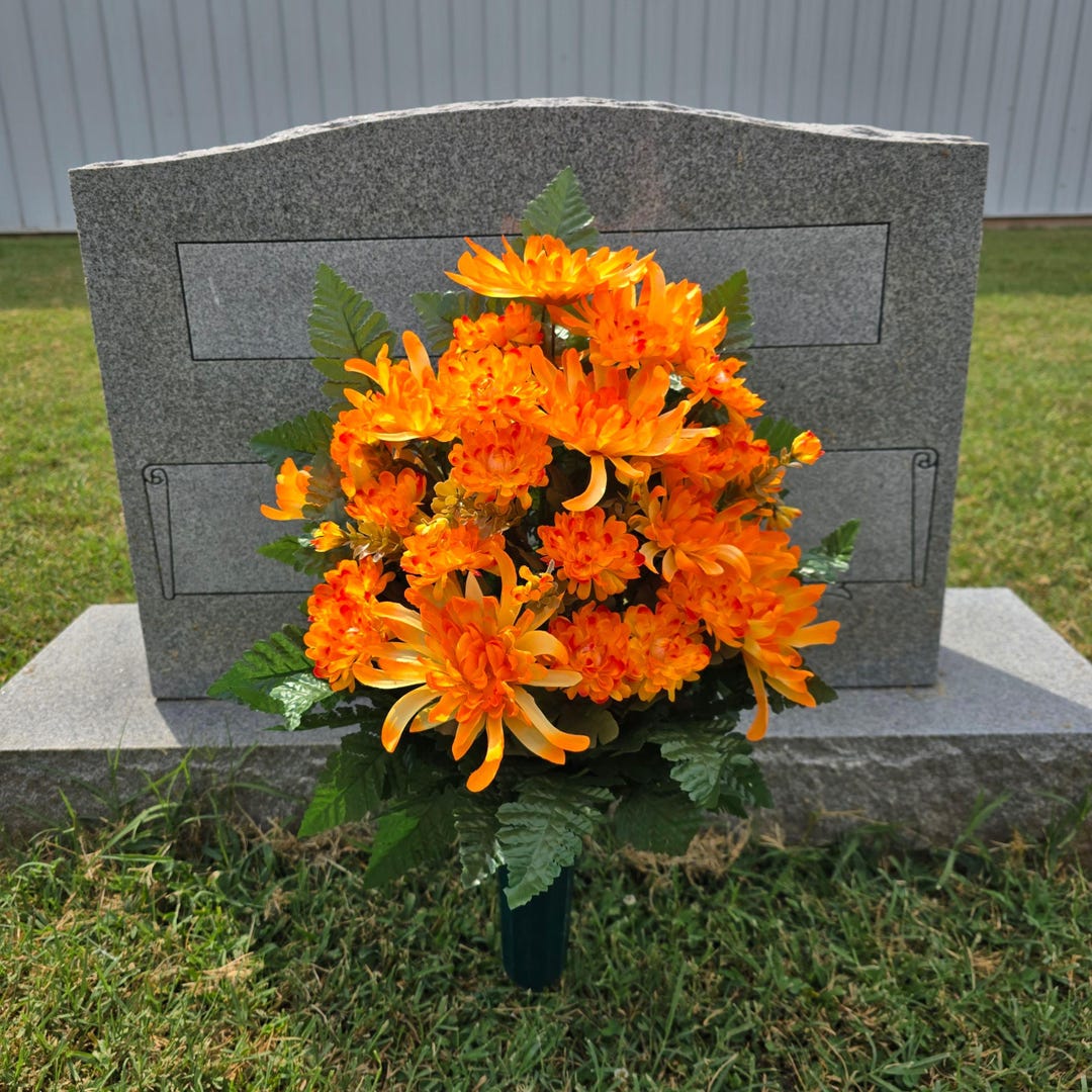 A Fall Memorial Decoration With Orange Mum Grave Flowers. These Autumn ...