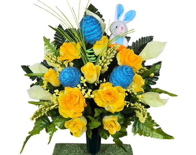 This Easter Cemetery Cone Has Yellow Rose & Calla Lily Grave Flowers ...