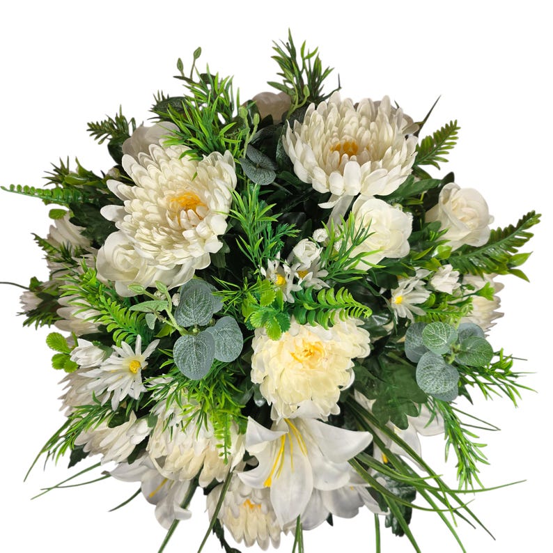 Cemetery Memorial Decoration With White Lilies, Mums, and Rosebud Grave ...