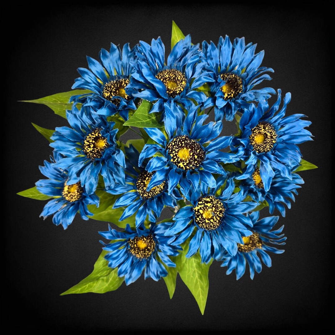 This Blue Sunflower Artificial Flower Bush Has Mini Blooms. It is Great ...