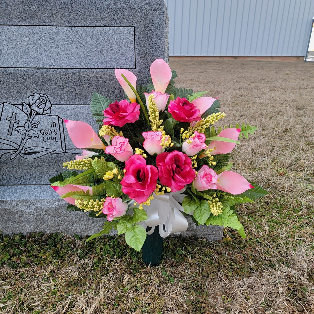 This Cemetery Cone Has Grave Flowers Including Beauty Pink Calla Lily ...