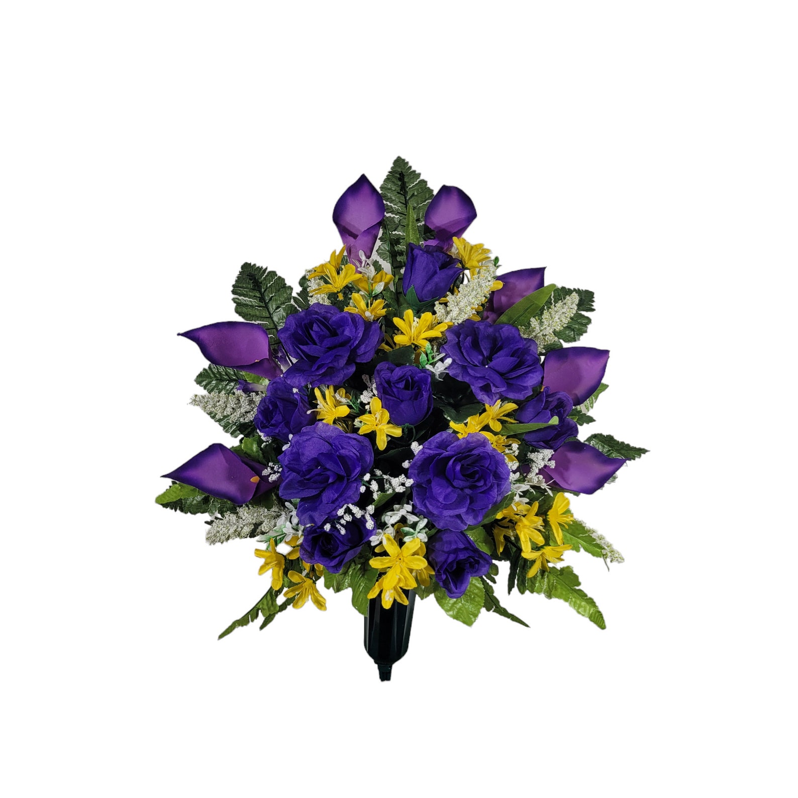 This Cemetery Cone Has Grave Flowers Including Purple Calla Lily and ...