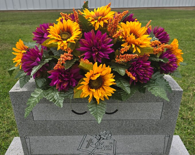 This Headstone Saddle is Made With Grave Flowers Including Yellow Gold ...
