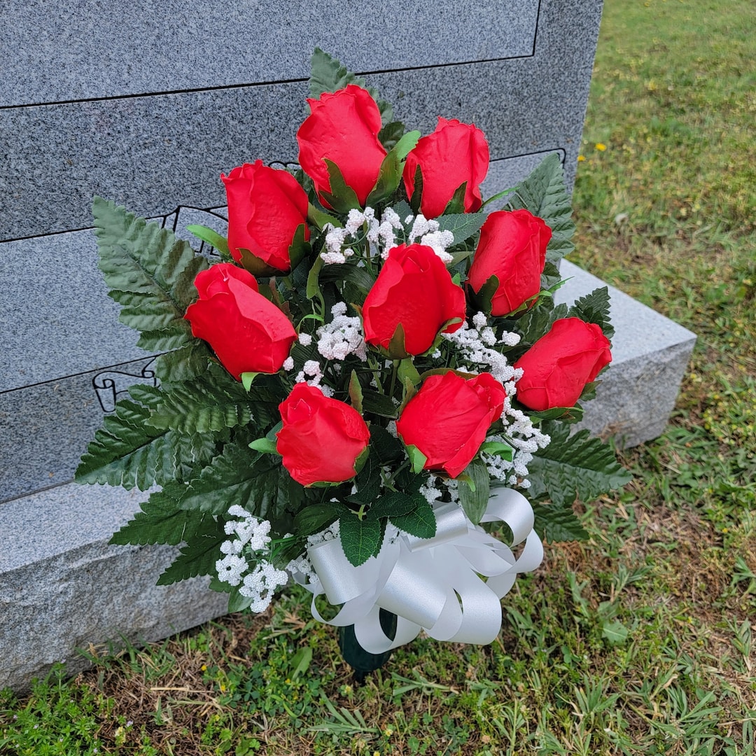 This Cemetery Cone Has Grave Flowers Including Red Elegant Ruffled ...