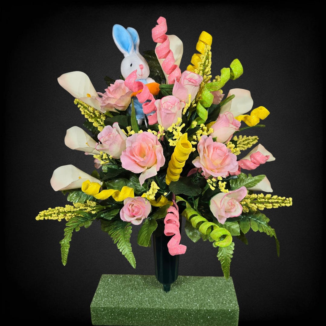 Easter Memorial Cemetery Cone With Pastel Accents, Pink Roses, and ...