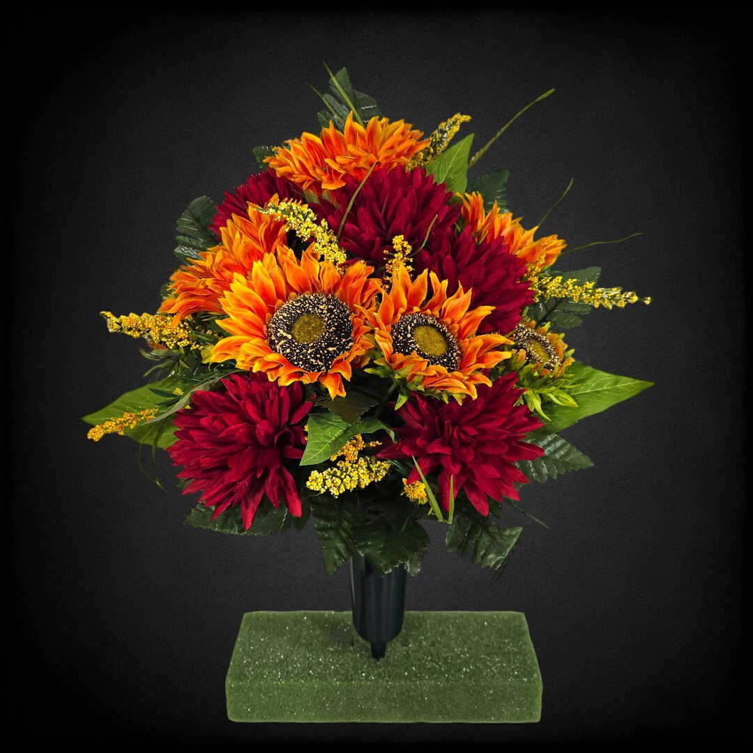 This Cemetery Cone Has Grave Flowers Including Orange Sunflowers ...