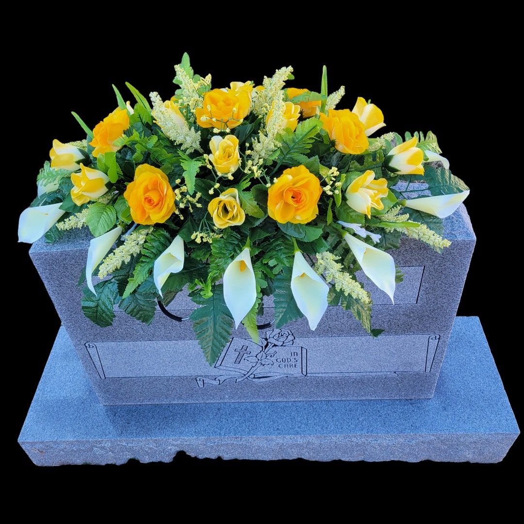 Yellow Calla Lily & Rose Headstone Saddle, Silk Grave Flowers - Etsy