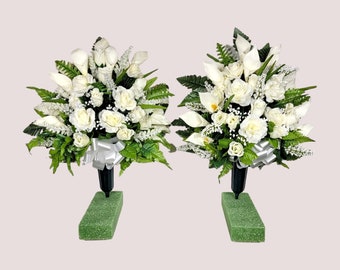 This Cemetery Cone Has Grave Flowers Including Red Dahlia's and 2 Tone ...