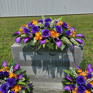 This is a Purple Calla Lily/rose Headstone Set With Bright Orange ...