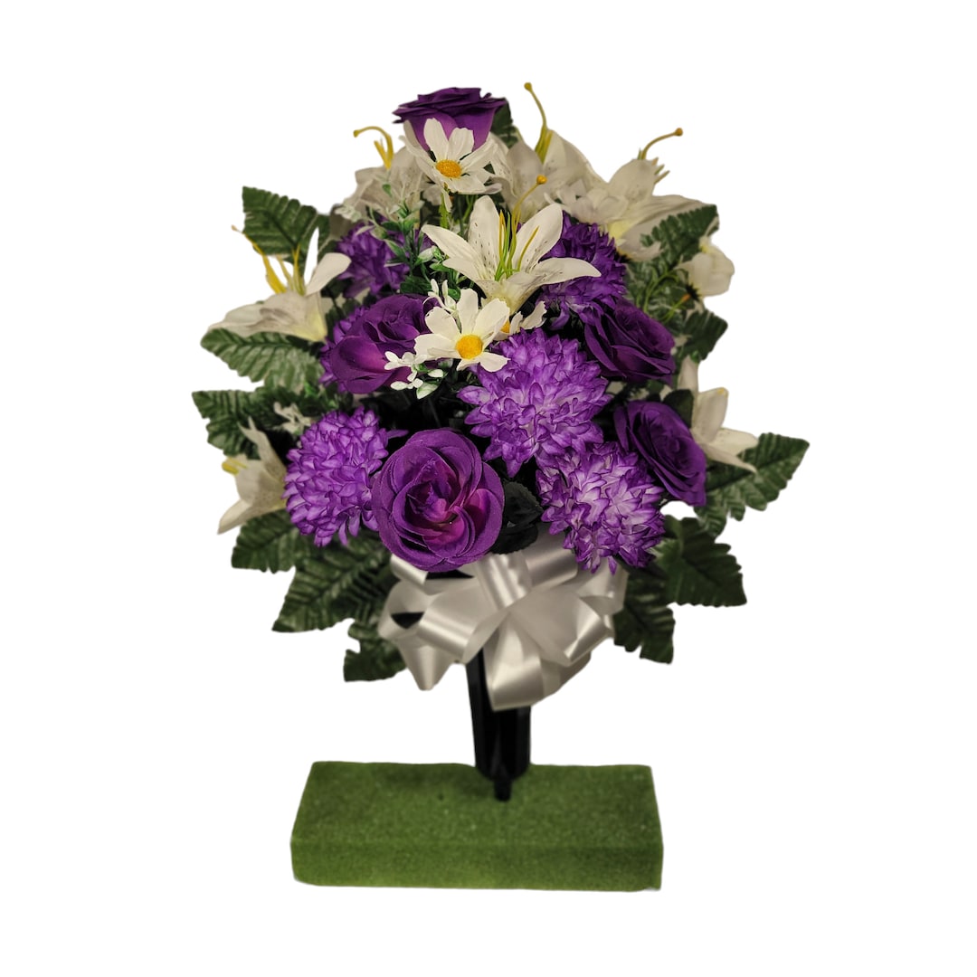 This Cemetery Cone Has Grave Flowers Including Roses, Mums, and Lilies ...