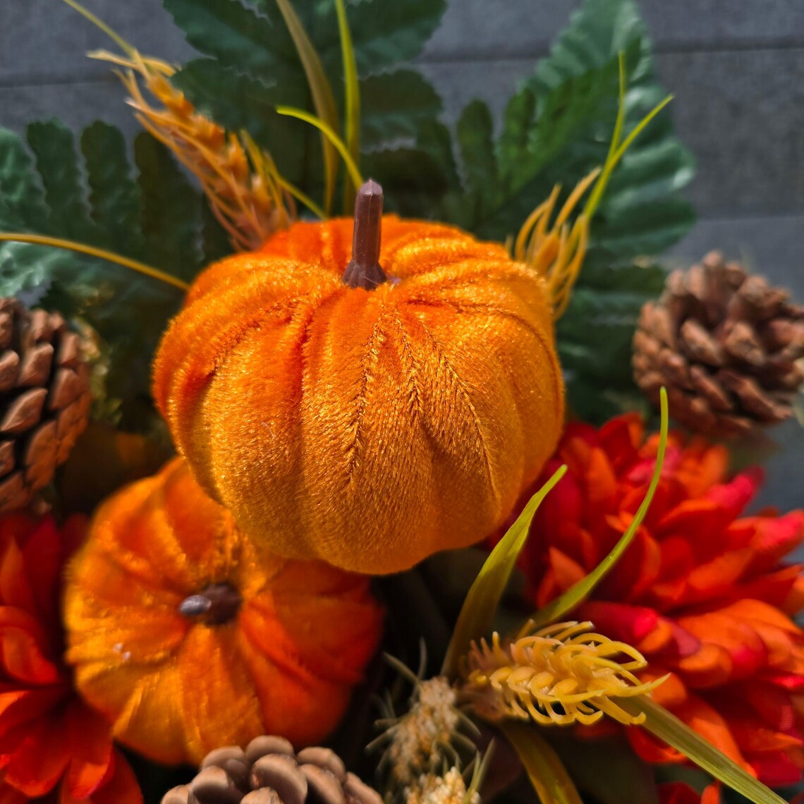 A Fall Memorial Decoration Cemetery Cone Orange Sunflower and Mum Grave ...