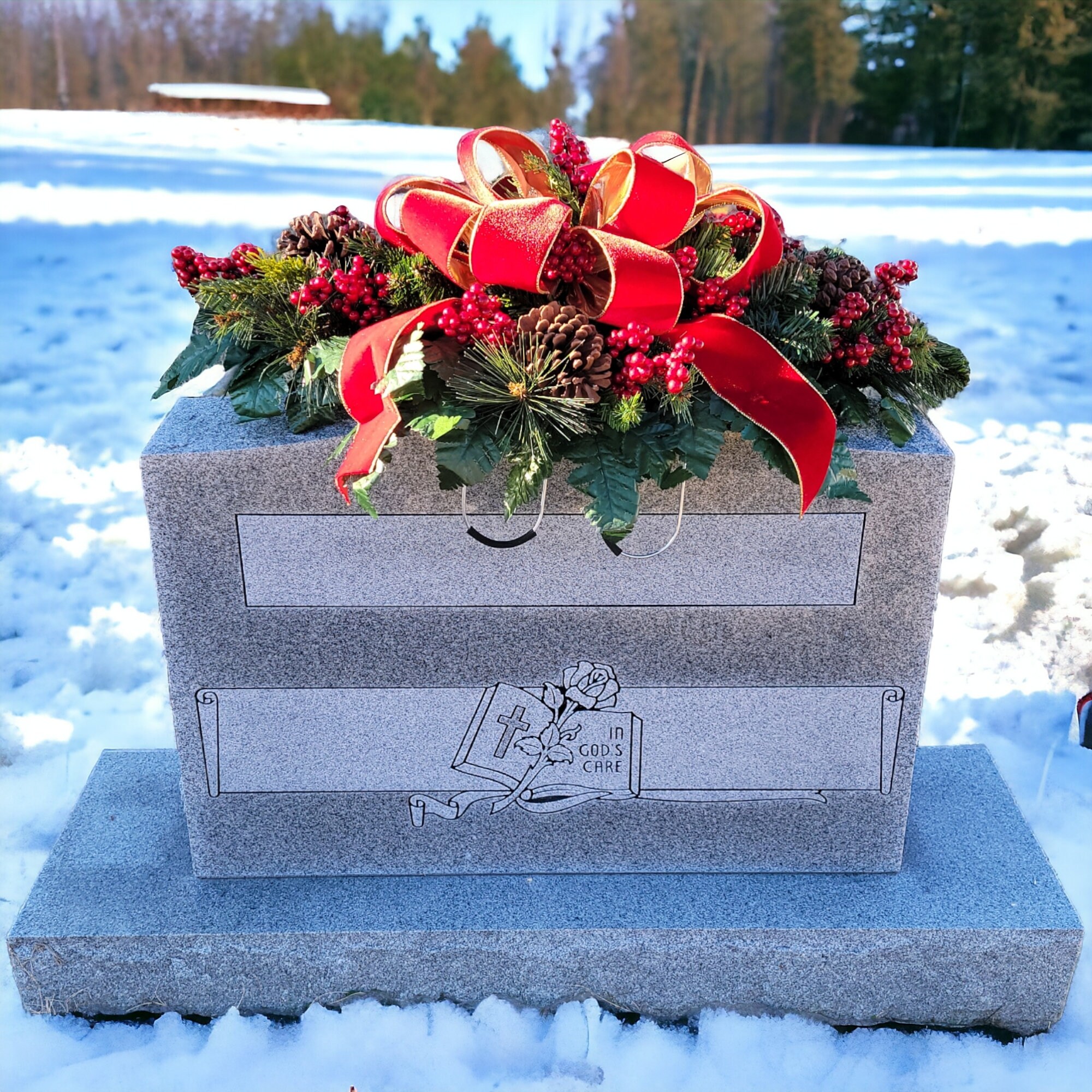 This Christmas Cemetery Saddle Has Winter Pine Greenery, Berries, and ...