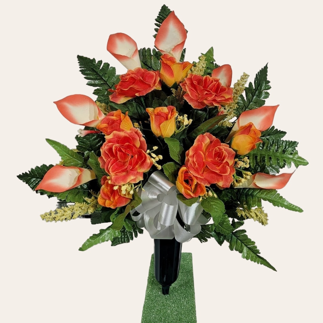 This Cemetery Cone Has Grave Flowers Including Orange Calla Lily and ...