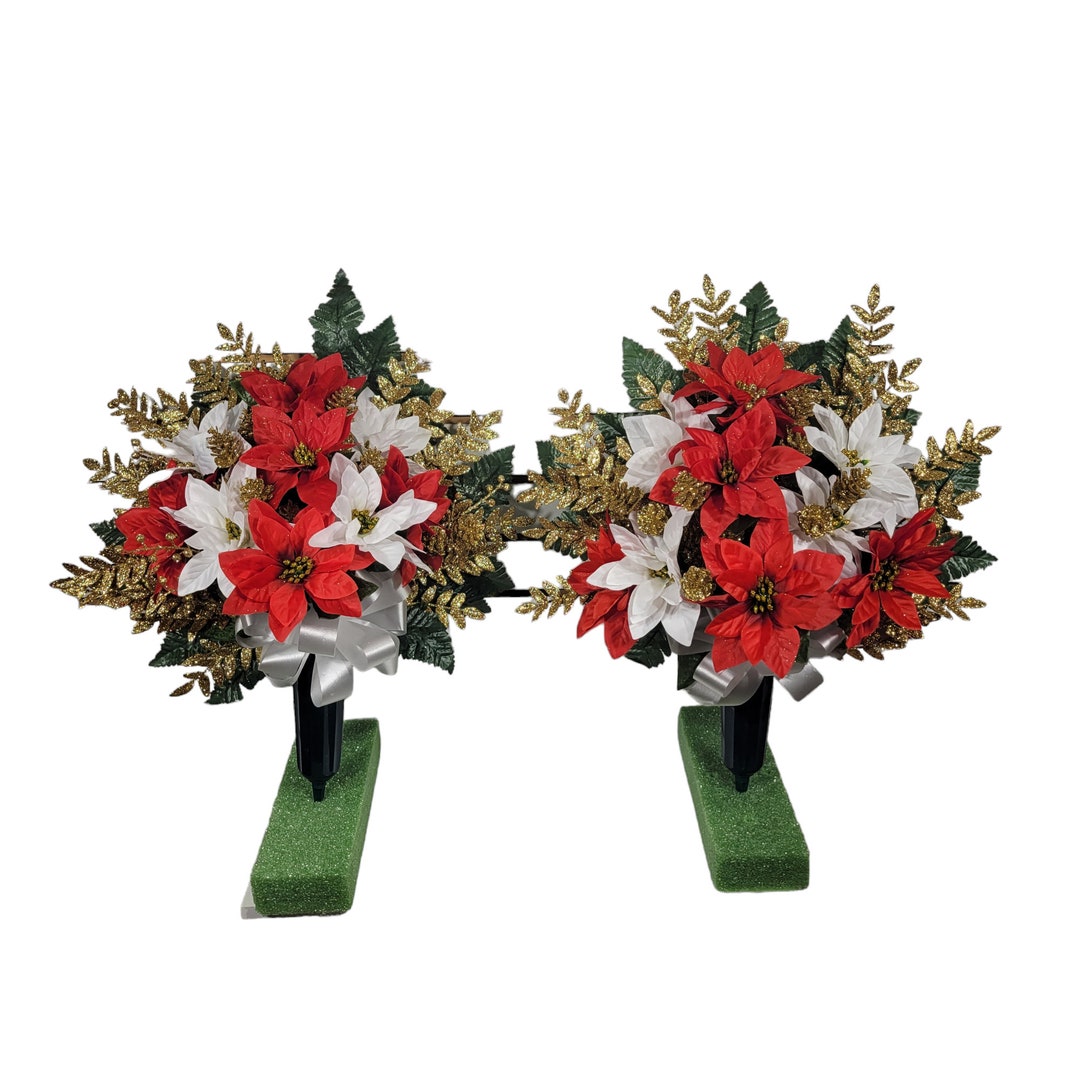 This Cemetery Cone Pair Set is Made With Grave Flowers Including Red ...