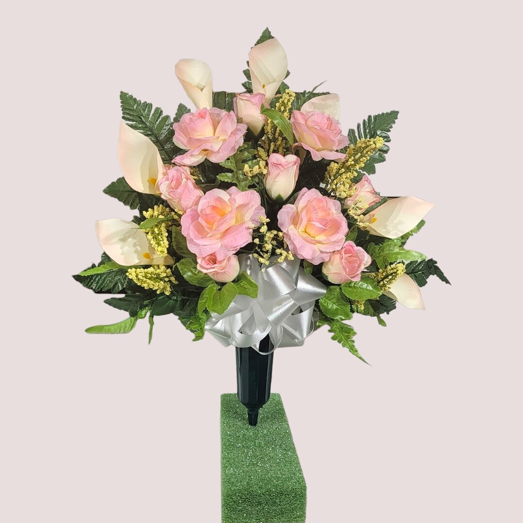 This Cemetery Cone Has Grave Flowers Including Cream Pink Calla Lily ...