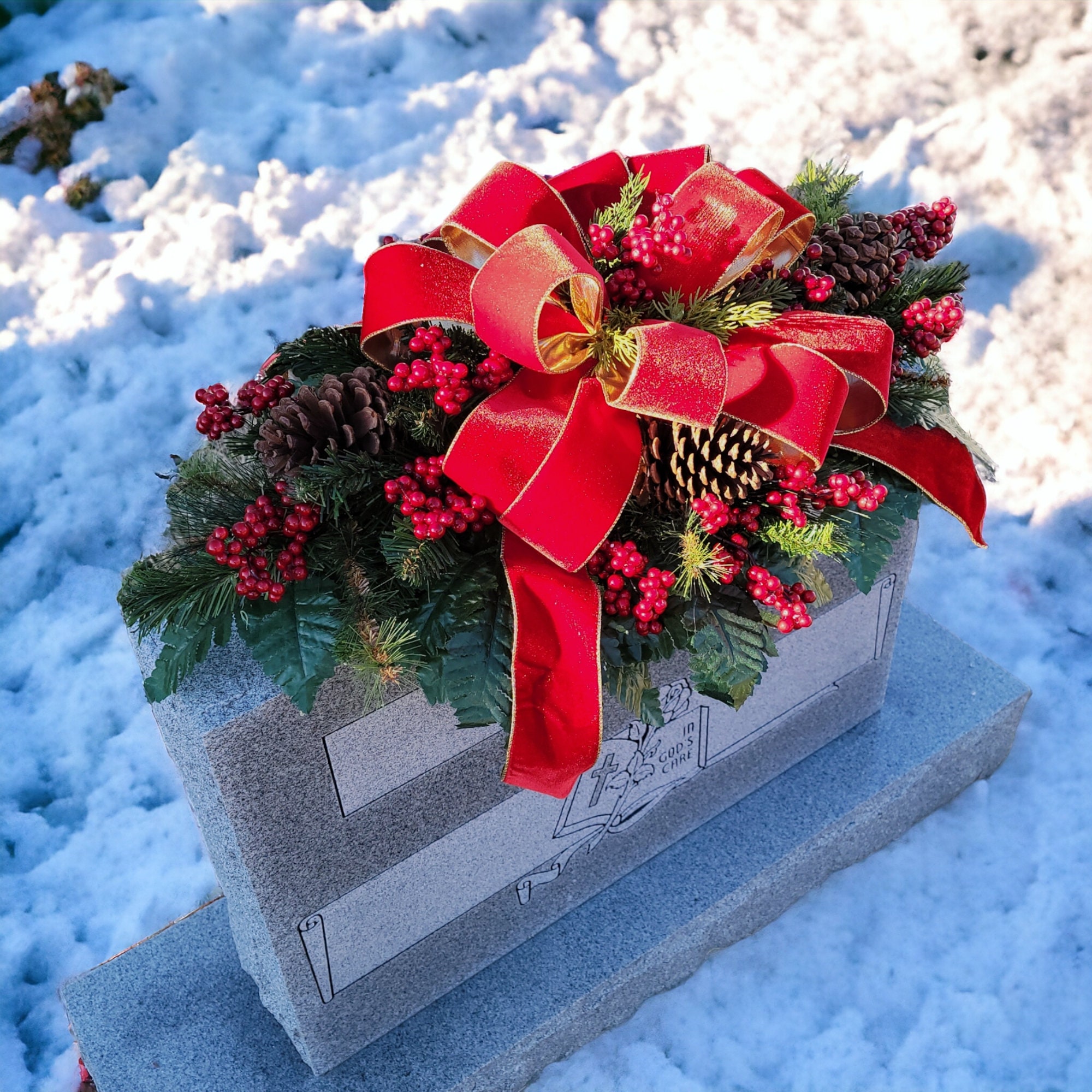 This Christmas Cemetery Saddle Has Winter Pine Greenery, Berries, and ...