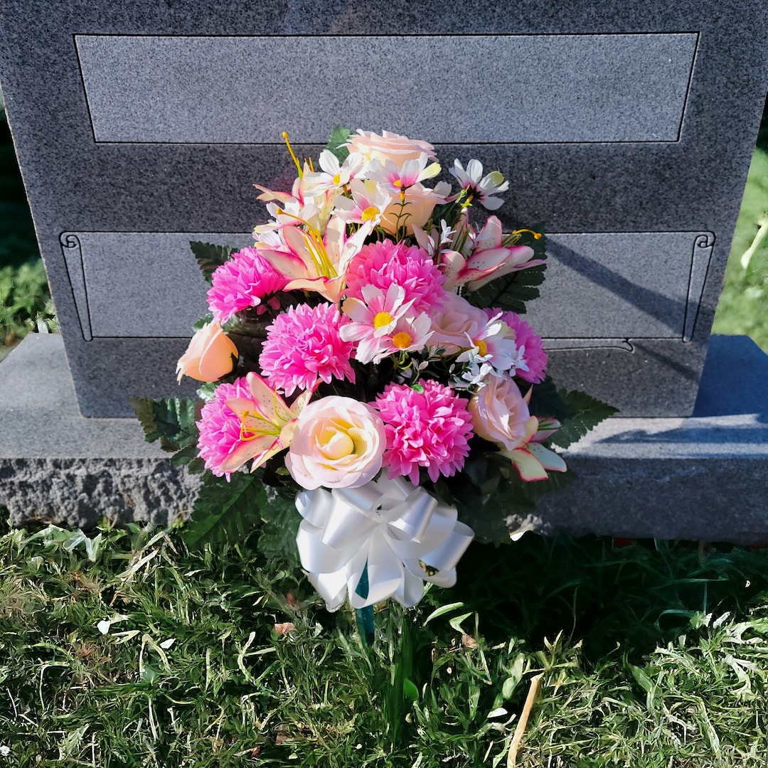 This Cemetery Cone Has Grave Flowers Including Roses, Mums, and Lilies ...