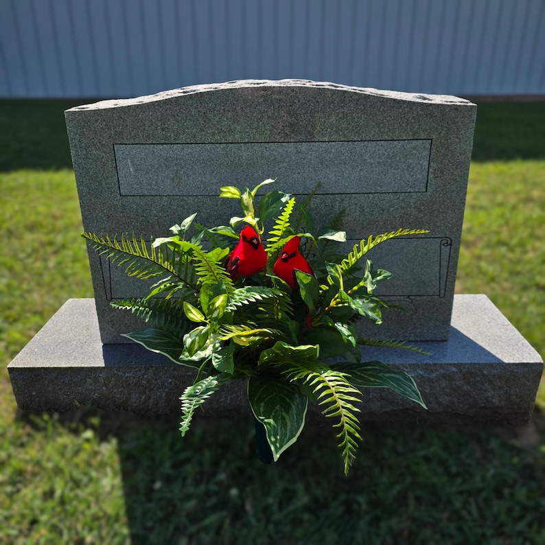 Faux Greenery Cemetery Vase Arrangement With Cardinals. Stunning ...