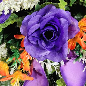 This is a Purple Calla Lily/rose Headstone Saddle With Orange Tweedia ...