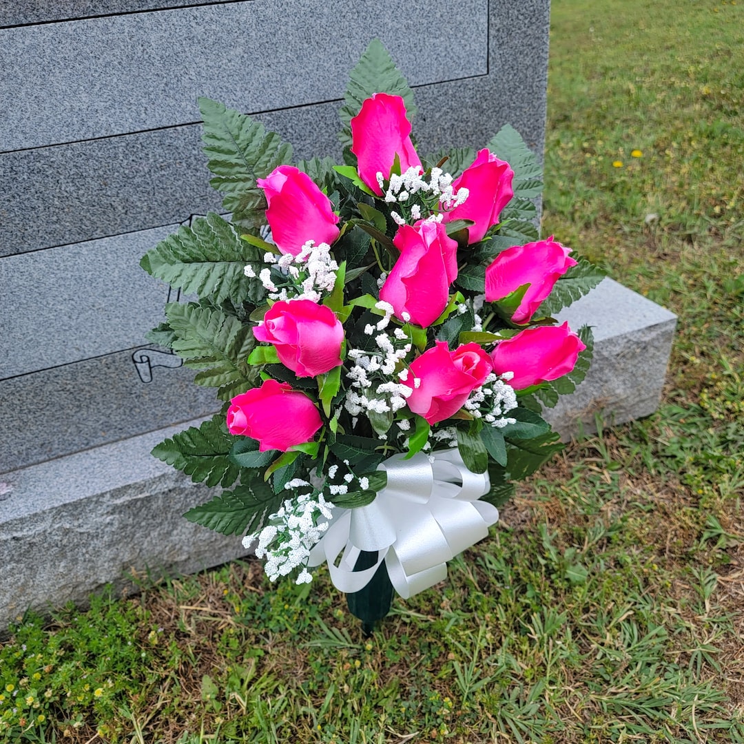 This Cemetery Cone Has Grave Flowers Including Beauty Pink Elegant ...