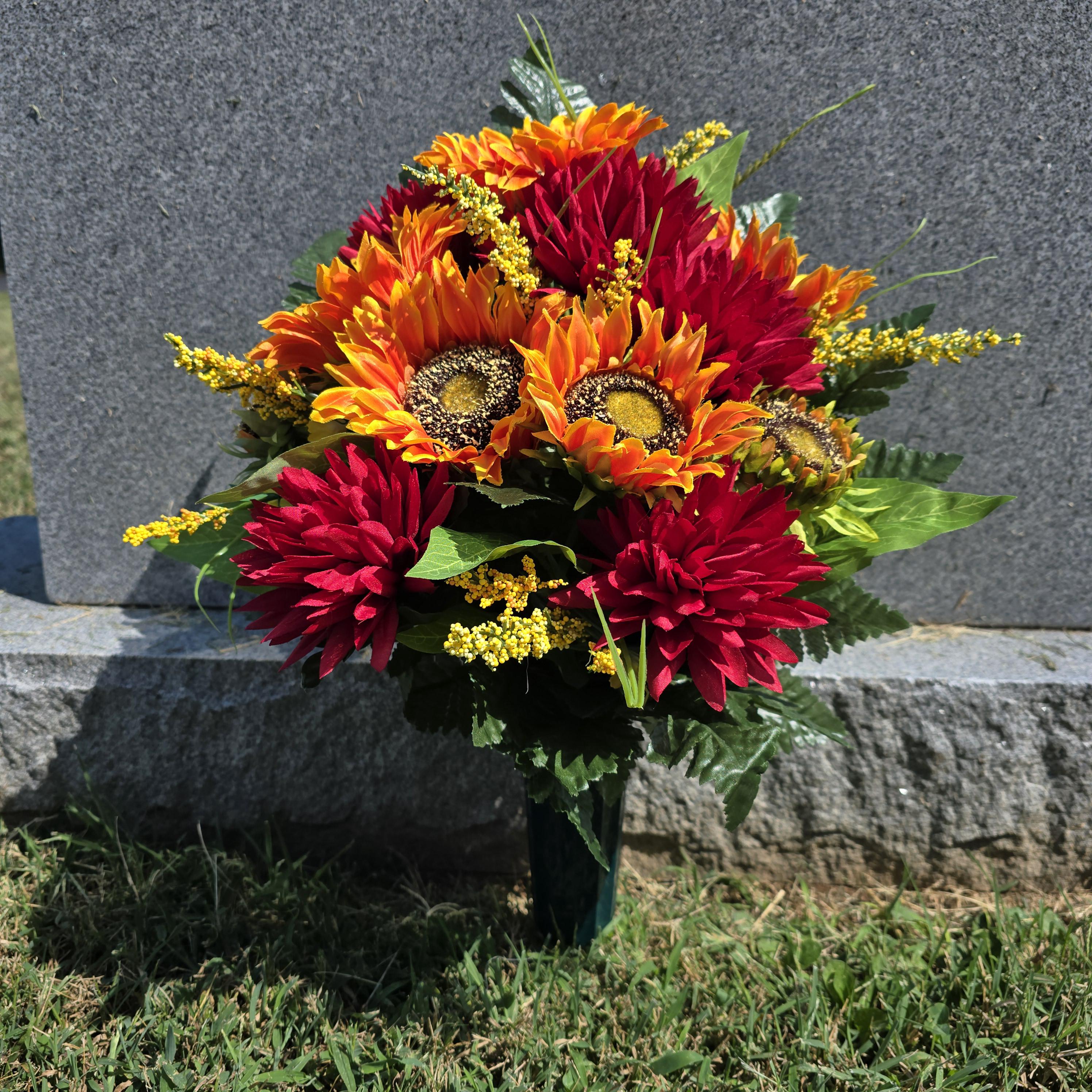 This Cemetery Cone Has Grave Flowers Including Orange Sunflowers ...