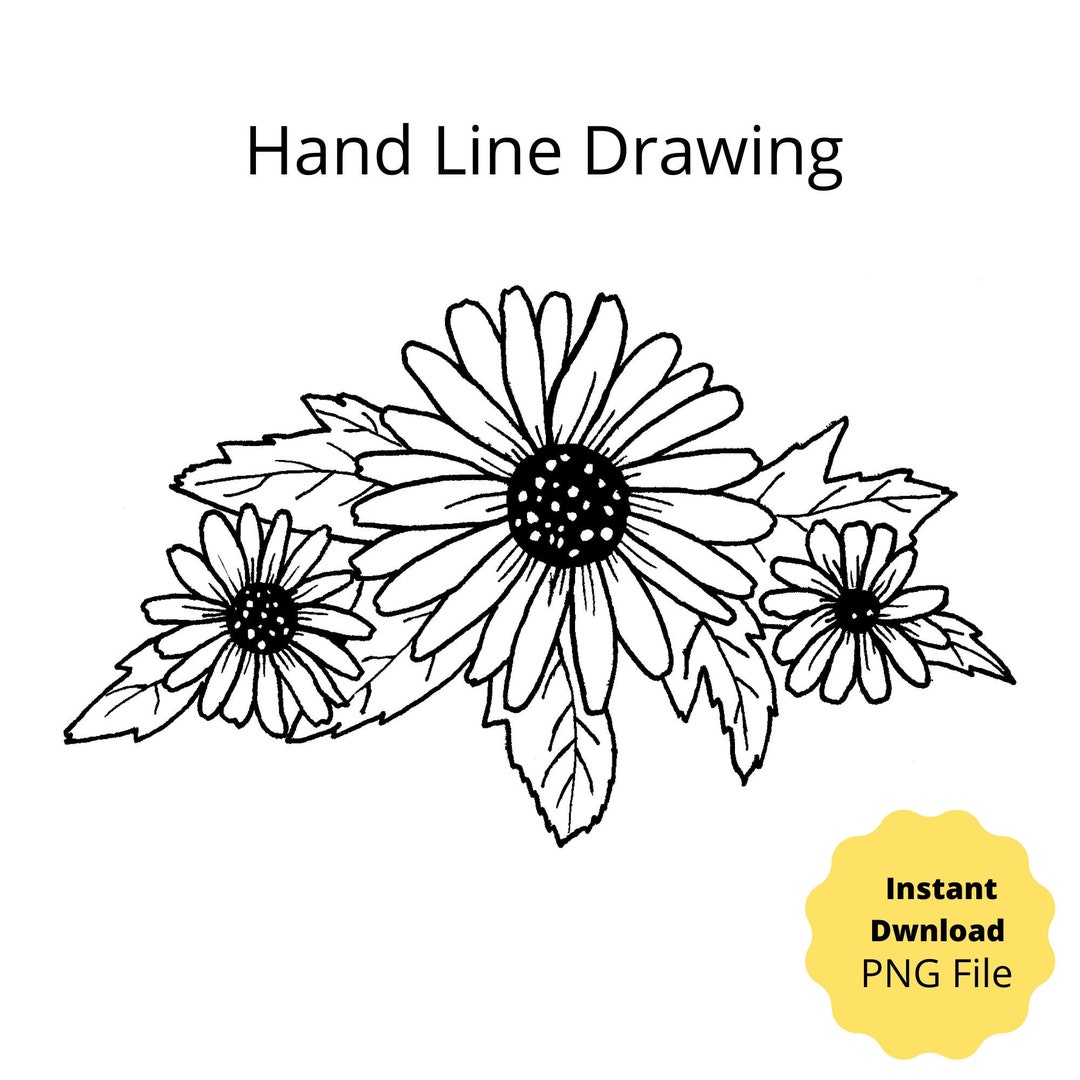 Daisy Print/ Block and White Flower Line Printable/wilde Flower Digital ...