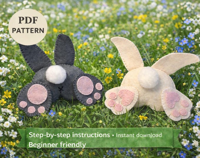 Felt Bunny Butt Pattern, Bunny Sewing Pattern, Stuffed Bunny Pattern ...