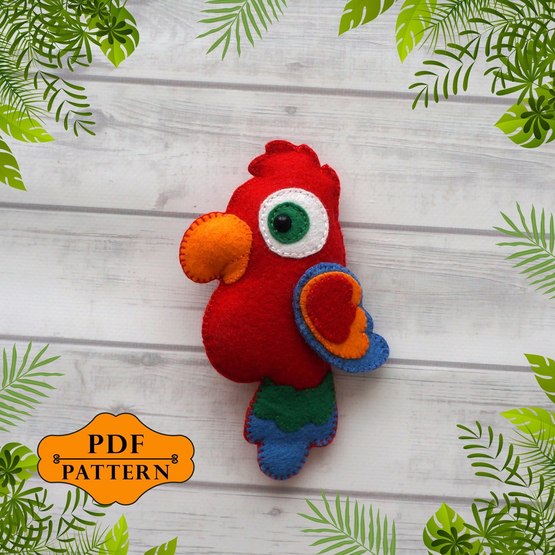Felt Parrot Pattern, Felt Bird Ornament Patterns, Parrot Sewing Pattern ...