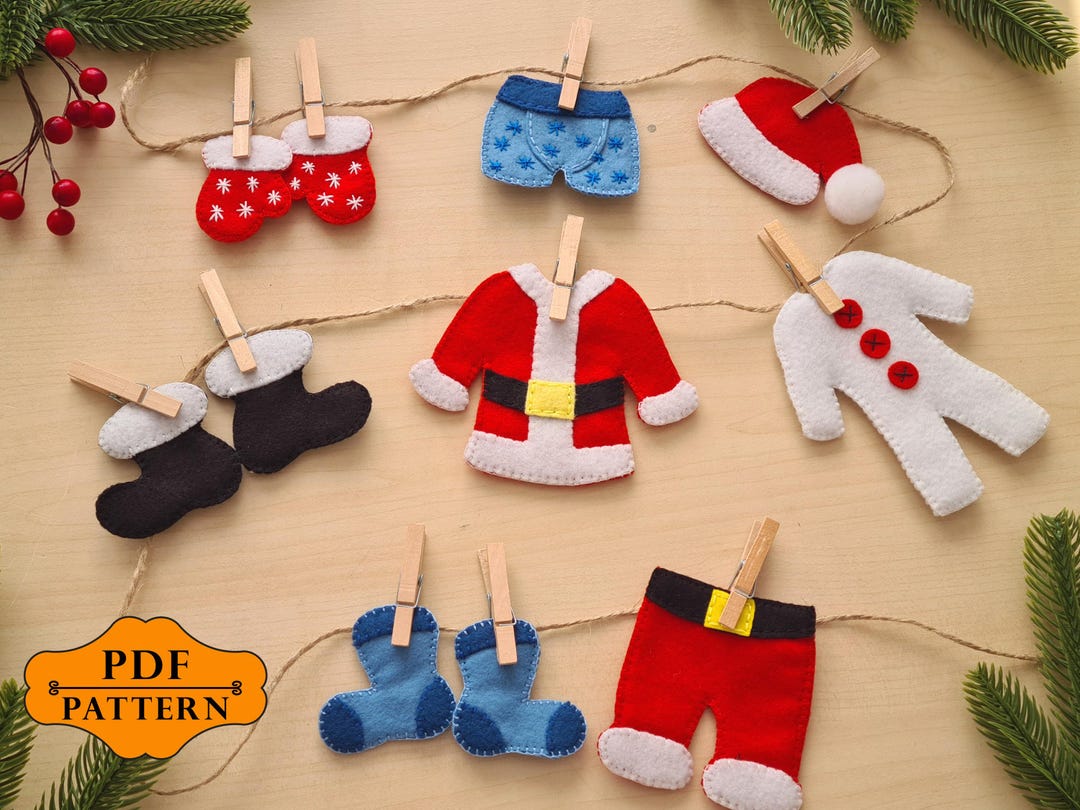 Felt Santa Clothesline Pattern and Tutorial, Santa Clothes Garland ...