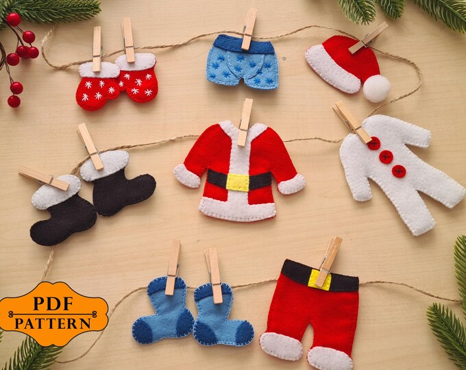 Miniature Felted Santa & Mrs. Claus Clothesline Banner Christmas ...