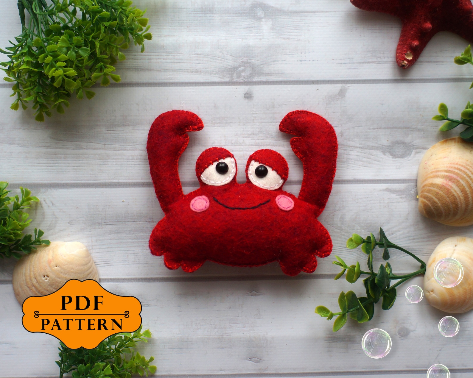 Felt Crab Pattern, Crab Sewing Pattern, Felt Stuffed Animal Pattern ...