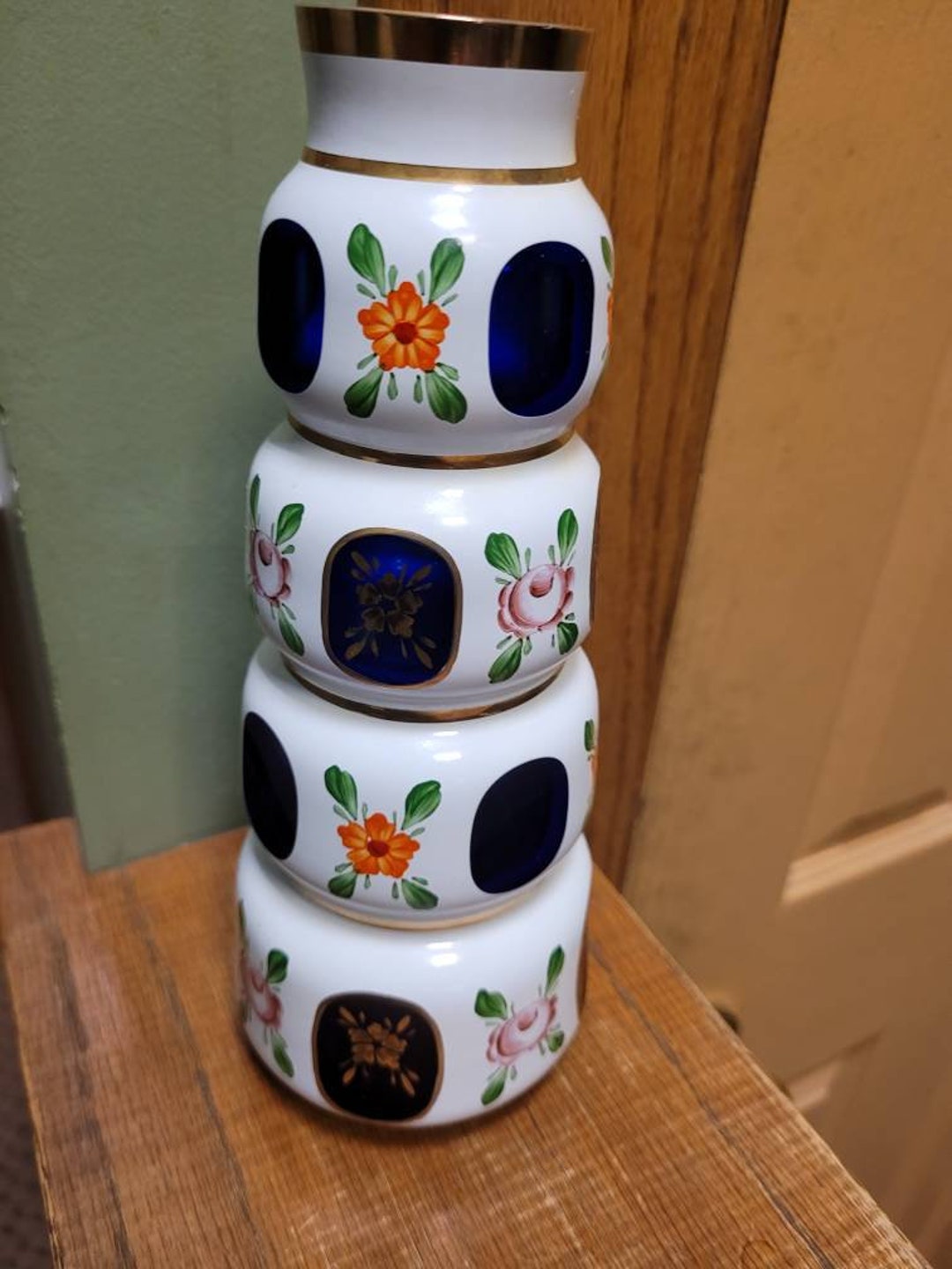 Stunning Lausitzer Moser Bohemian Glass Vase White Over Cobalt Blue ...