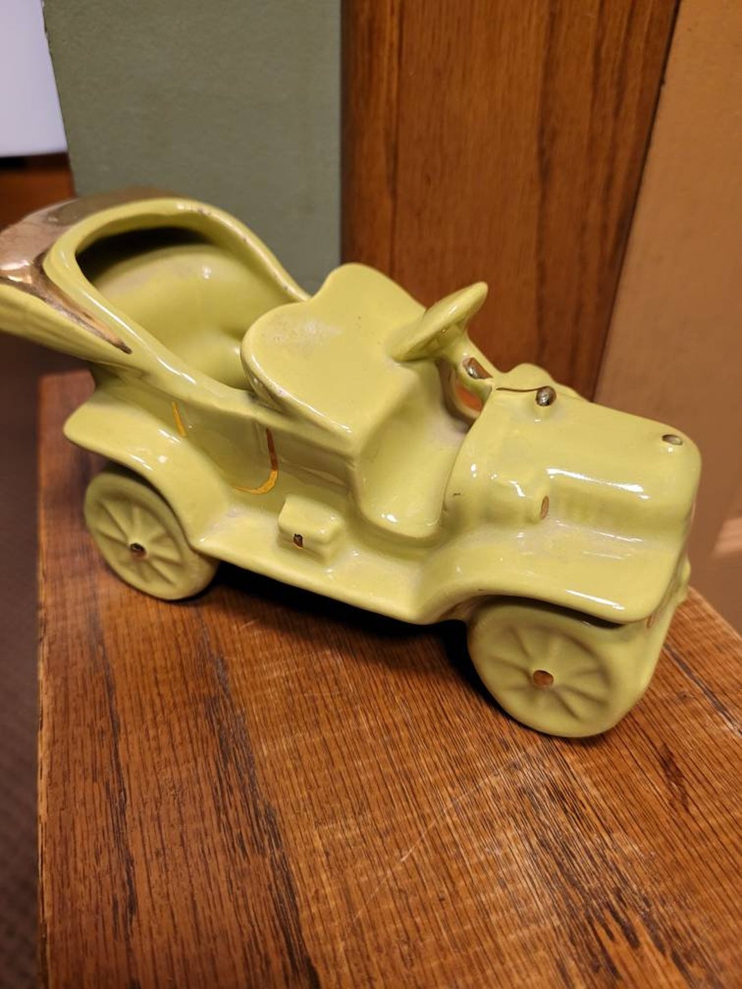Vintage Jalopy Convertible Lime Green Glazed Ceramic Planter With Gold ...